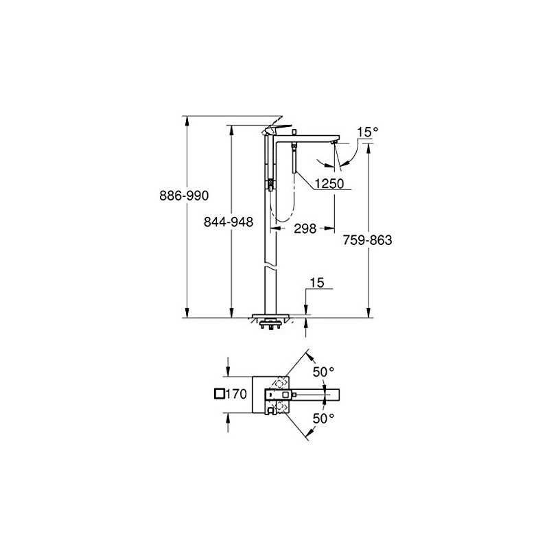 Grohe Eurocube vonios maišytuvas iš grindų su potinkine dalimi