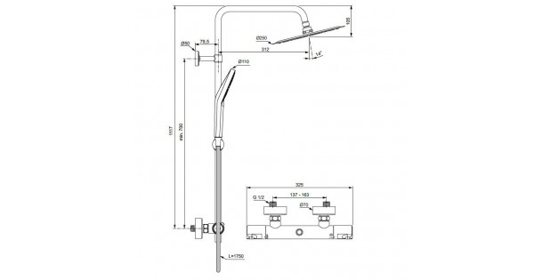 Ideal Standard Ceratherm T50 virštinkinė termostatinė dušo sistema ...